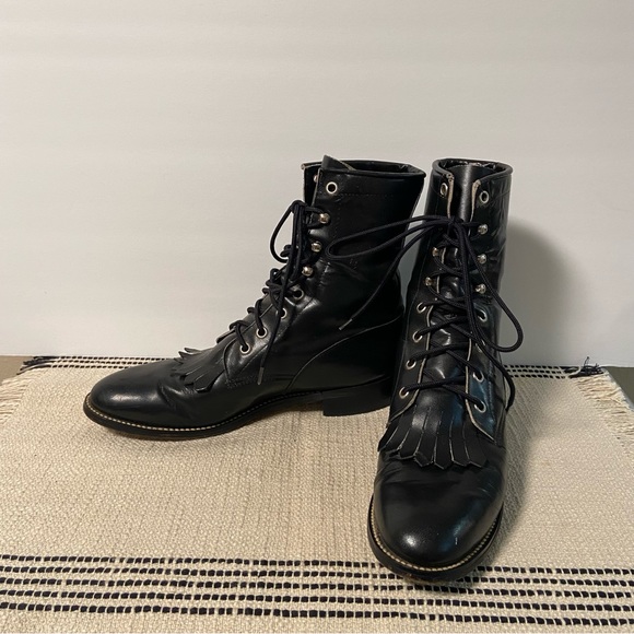 Diamond J | Shoes | Diamond J Vintage Ladies Black Laceup Roper Cowgirl ...